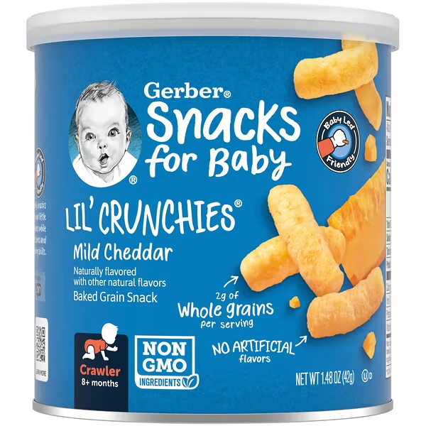 Gerber, Lil' Crunchies, Baked Grain Snack, Mild Cheddar (42g.)-8+Months - Mamas Boutique
