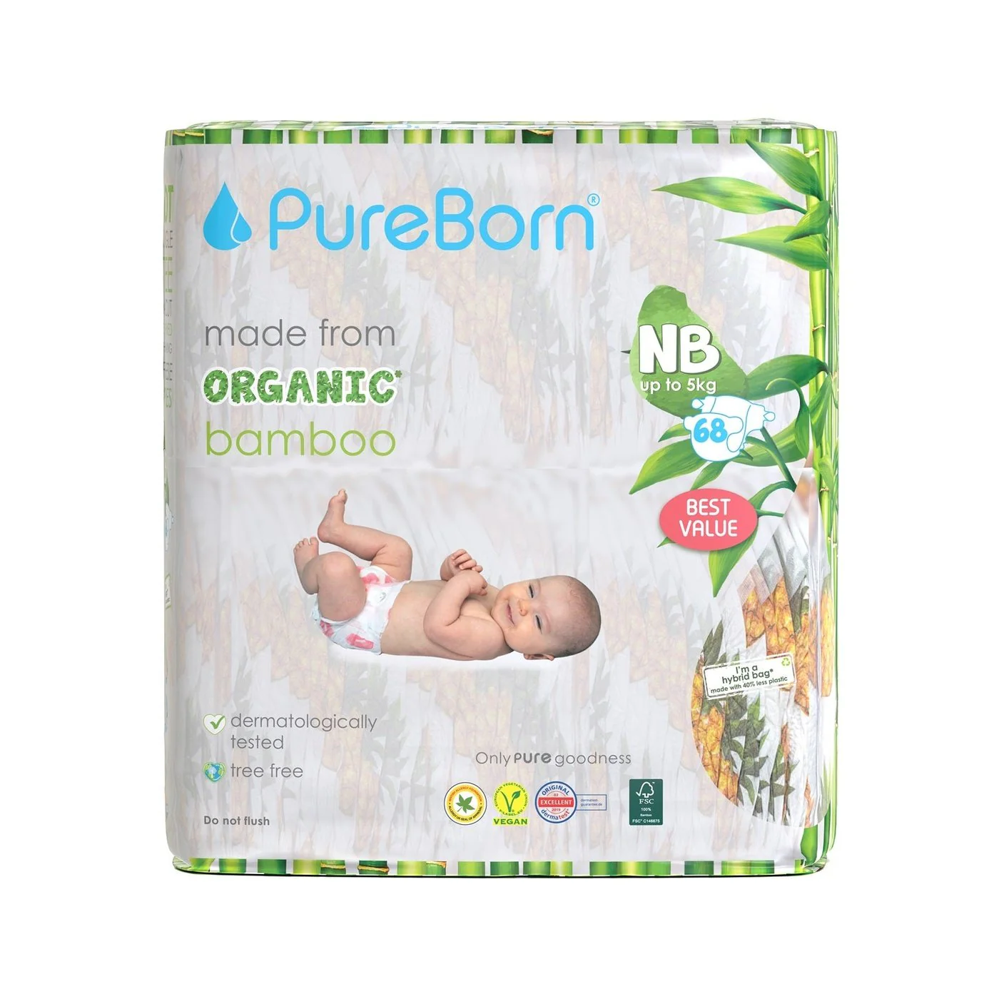 Pureborn Size NB Double 5kg 68Nappy - Mamas Boutique