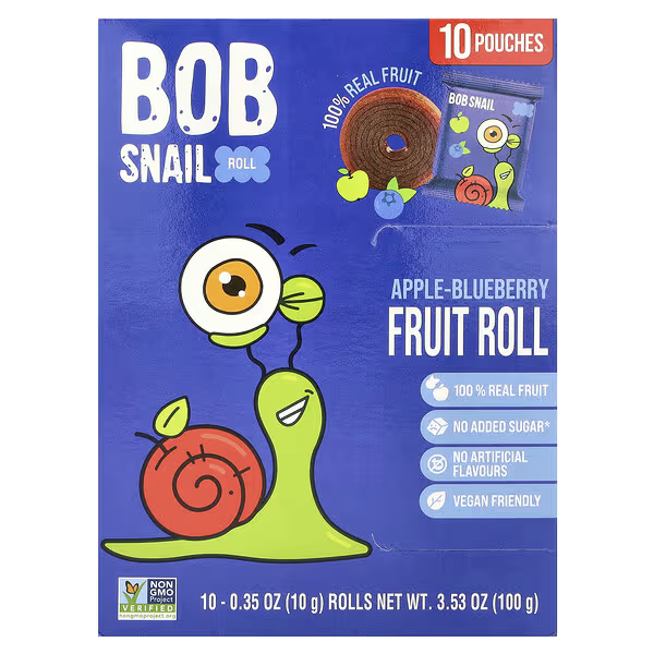 Bob Snail, Fruit Roll, Apple-Blueberry, 10 Pouches (100g.) - Mamas Boutique