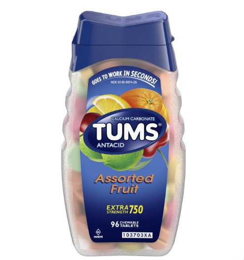 Calcium Carbonate TUMS Antacid, Assorted Fruit Chewable Tablet, Extra ...