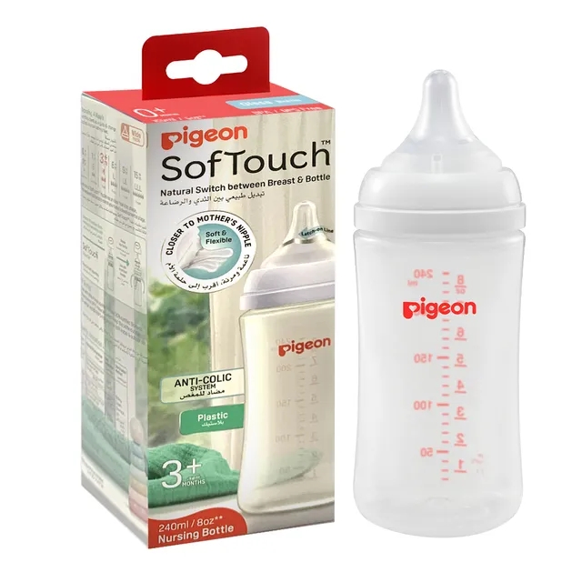 Pigeon, Soft Touch Plastic Nursing Bottle for Anti-Colic, Wide-Neck ...