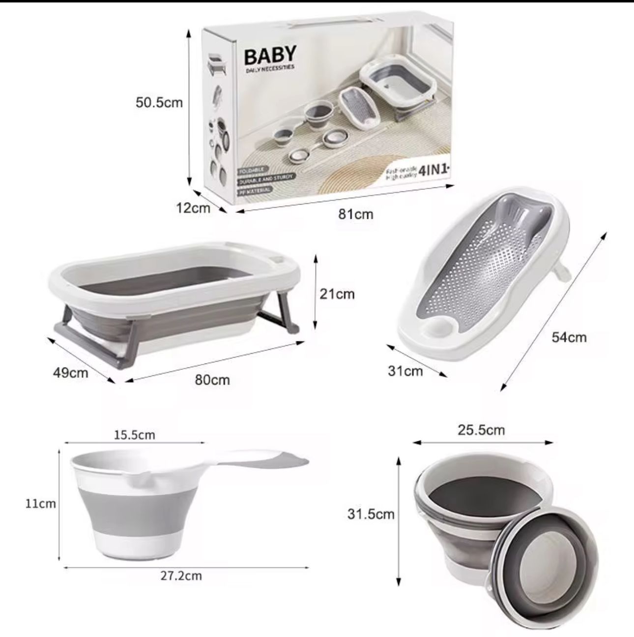 Baby Foldable Bathtub with Thermo (4pcs. Set) - Mamas Boutique